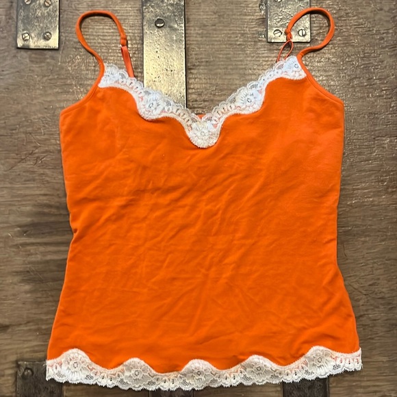 Tops | Orange Lacey Camisole With Built In Bra | Poshmark